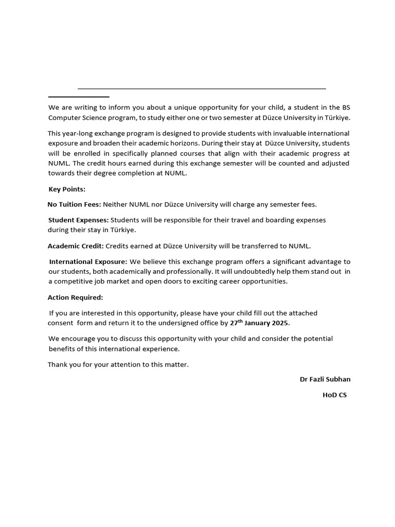 Consent Form For Exchange Program - Turkey | PDF | Educational Stages ...