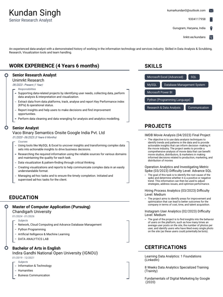 Kundan's Resume For Reporting Analyst | PDF | Analytics | Data Analysis