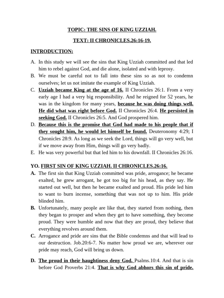 King Uzziah's Sins and Lessons | PDF | Anger | Epistle To The Hebrews