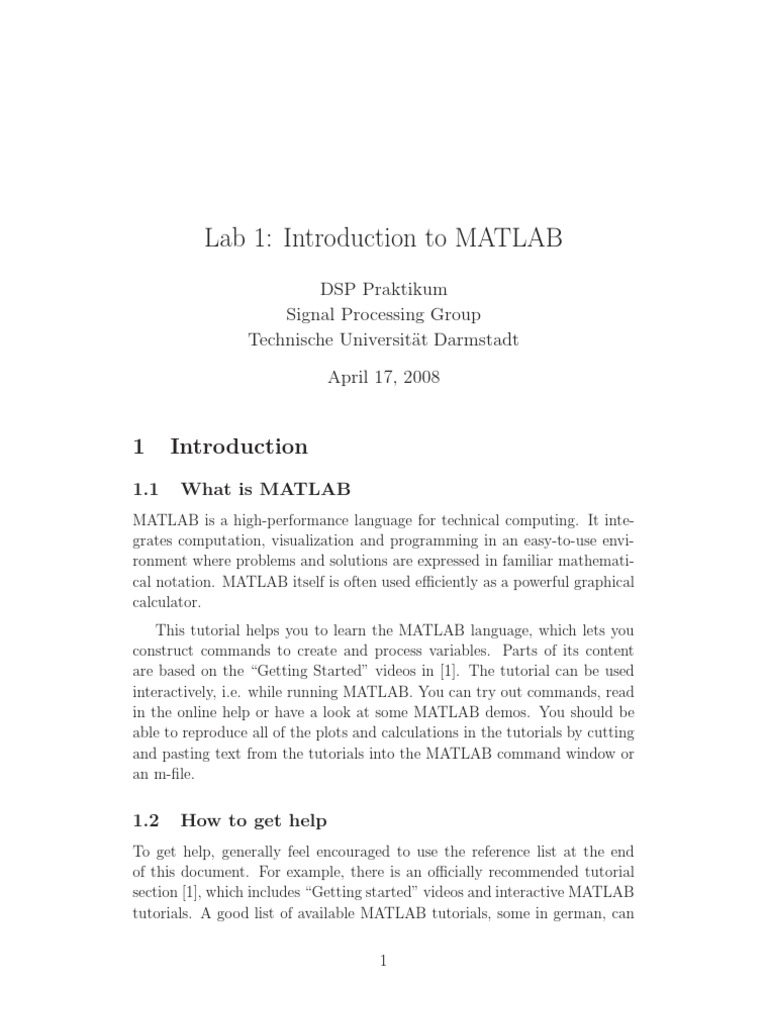 Lab 1 Introduction To Matlab Dsp Praktikum Signal Processing Group