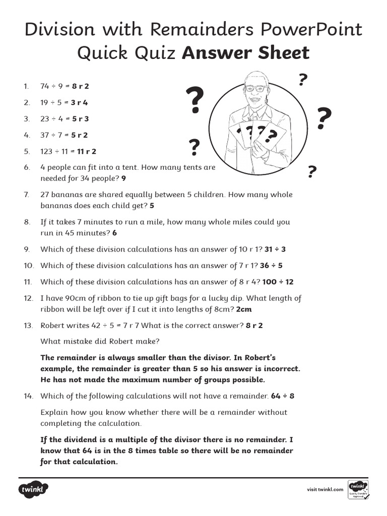 Division With Remainders PowerPoint Answer Sheet 2 | PDF