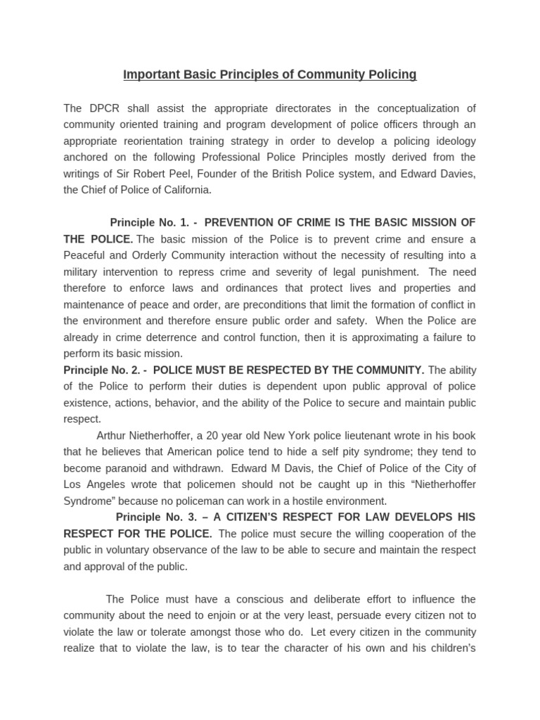 Important Basic Principles of Community Policing | PDF | Police ...