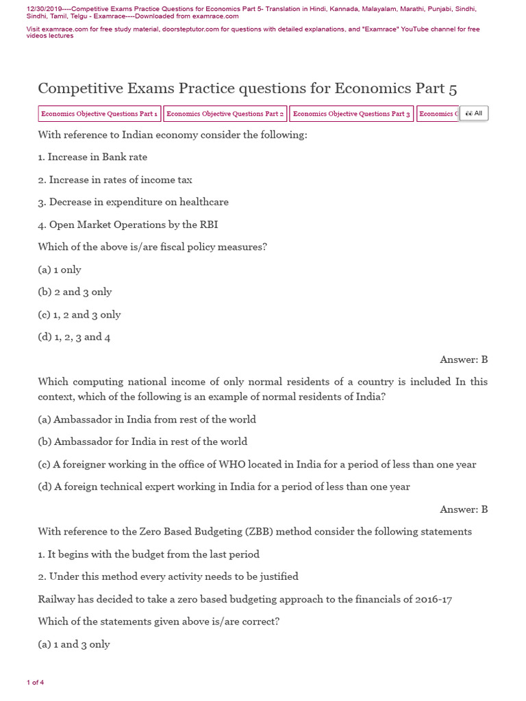 Economics Objective Questions Part 5 | PDF | Economies | Government ...