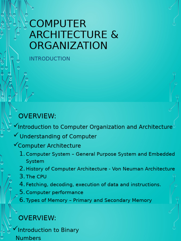Coa Introduction Leson 1 | PDF | Input/Output | Central Processing Unit