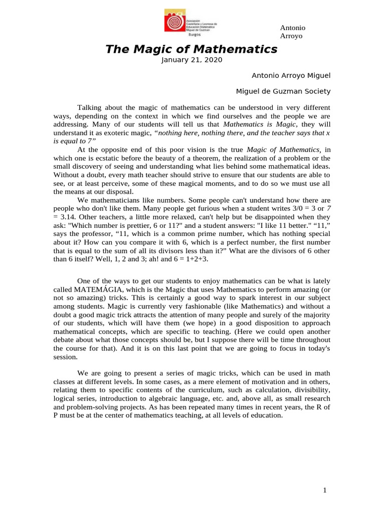 The Magic of Mathematics_Antonio Arroyo | PDF | Mathematics