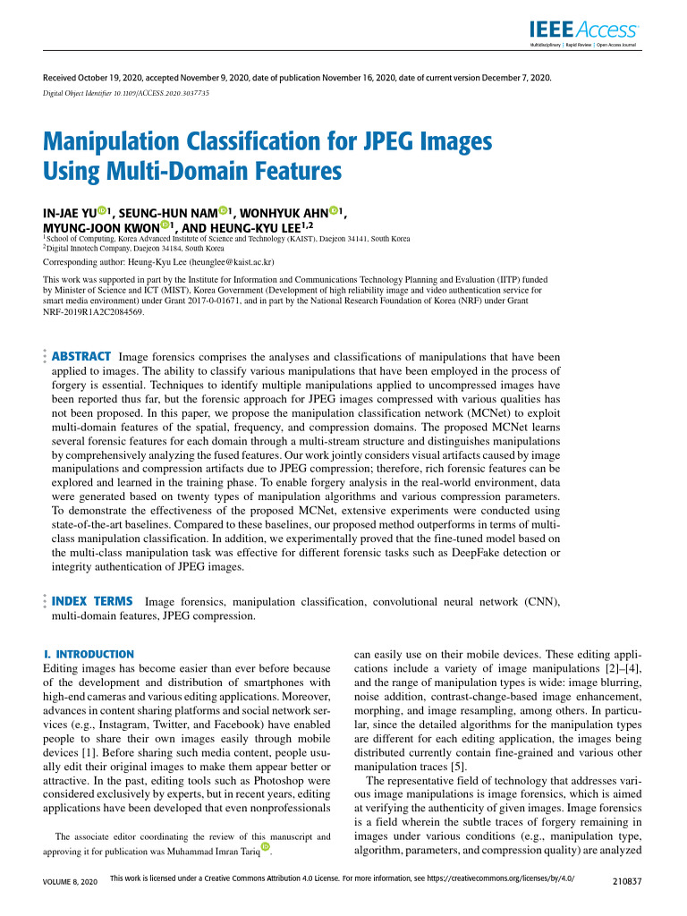 Manipulation Classification for JPEG Images Using Multi-Domain Features | PDF | Data Compression ...