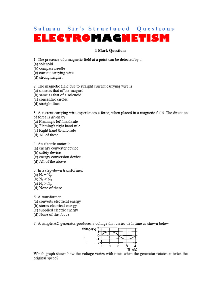 9.electromagnetism Structured Questions | PDF | Magnetic Field ...