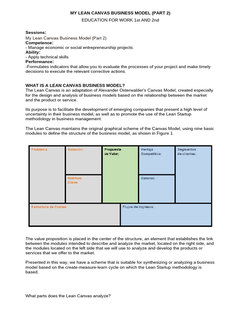 my business model - lean canvas (part 2) | PDF | Lean Startup | Business Model
