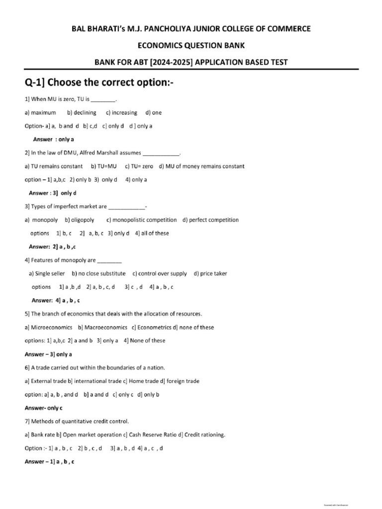 Eco SYJC Question Bank 2025 | PDF