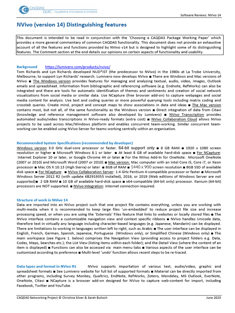 NVivo 14 Software Review Highlights | PDF | 64 Bit Computing | Computer ...