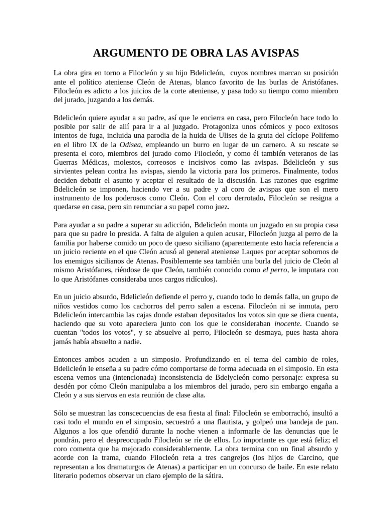 Argumento de Obra Las Avispas | PDF