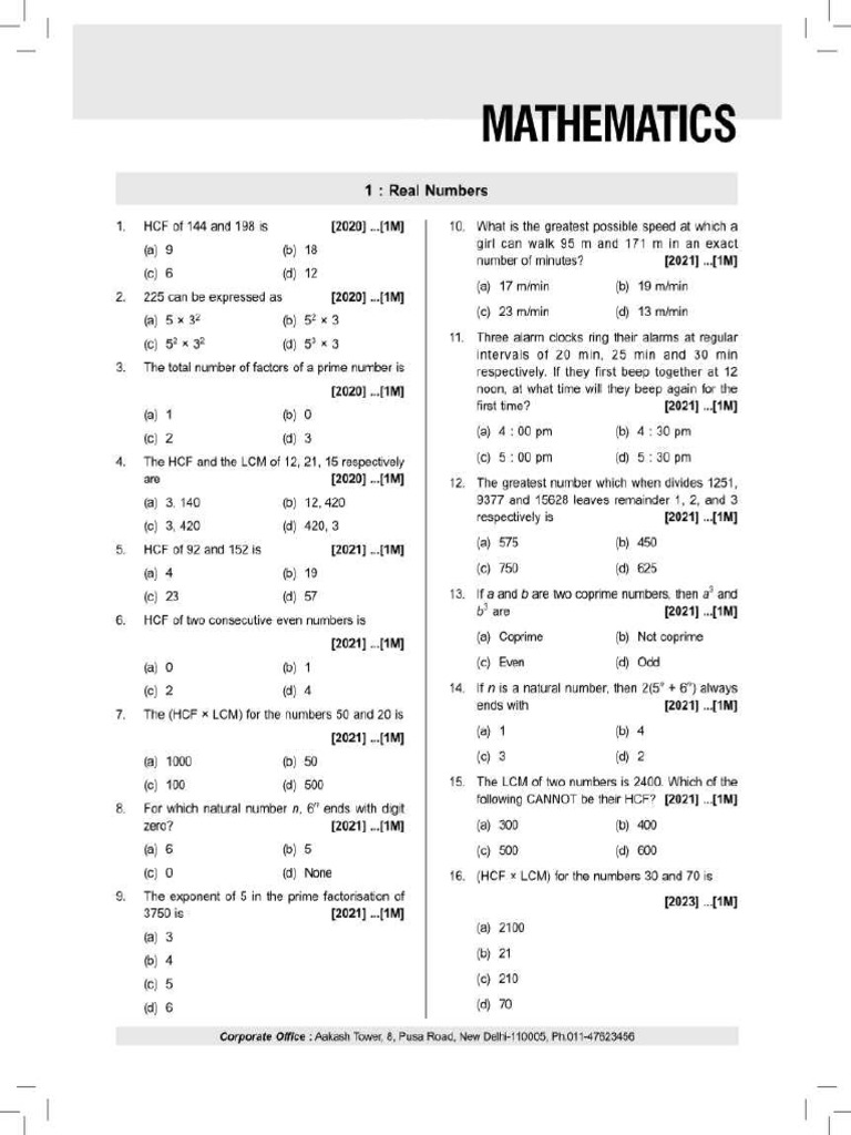 Maths Upcoming Leak Papers (chapter-wise) | PDF