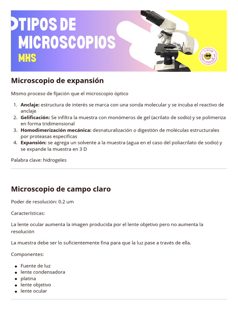 Tipo de microscopios | PDF | Microscopio | Tinción