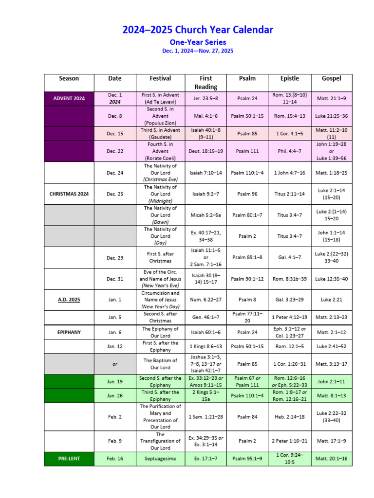 LCMS 2024 2025 Church Year Calendar One Year Series | PDF | Nativity Of Jesus | Eastertide