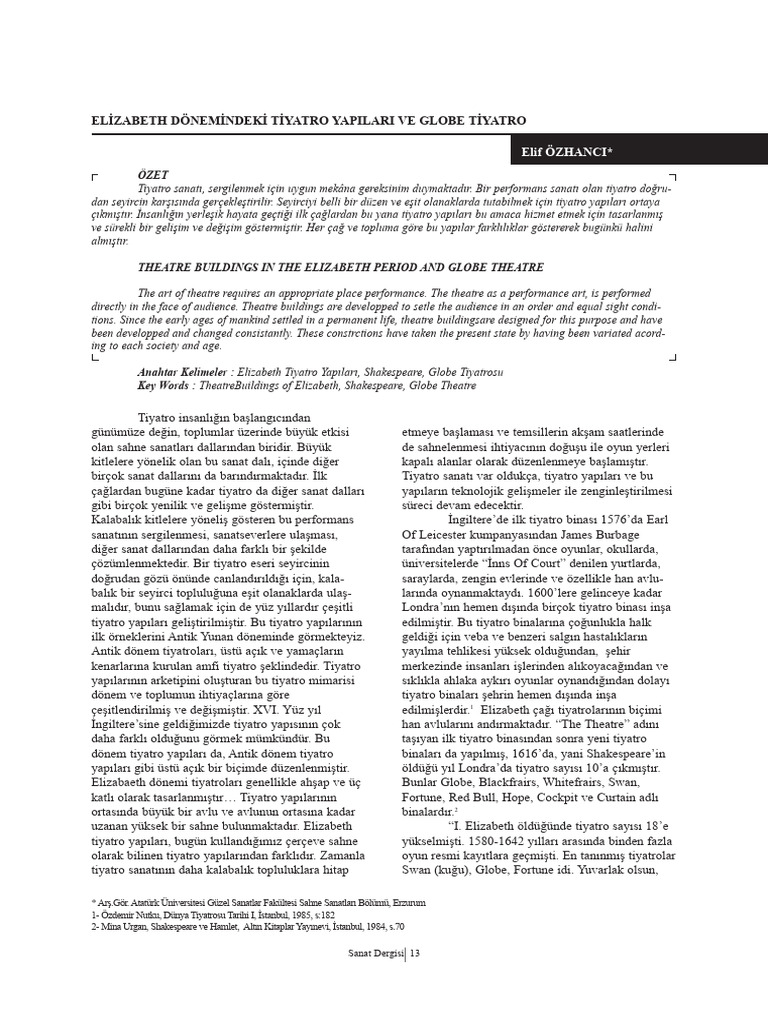 El Zabeth D Nem Ndek T Yatro Yapilari Ve Glo | PDF