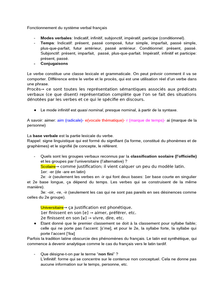 Comprendre le système verbal français | PDF | Verbe | Temps (grammaire)
