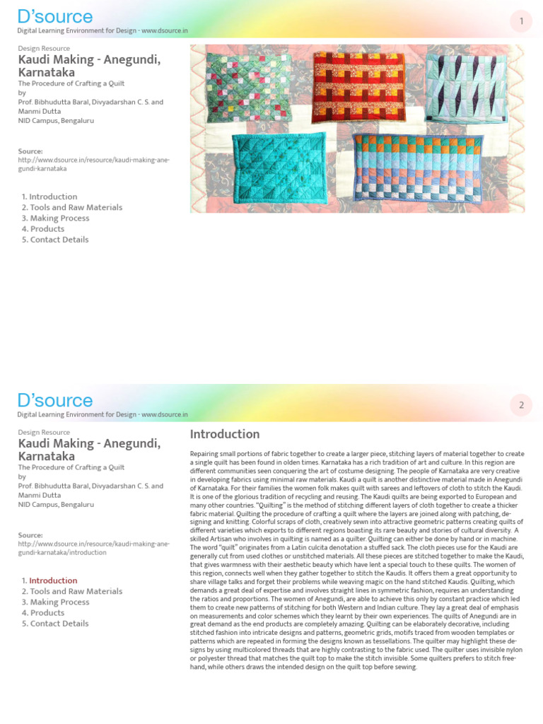 Kaudi Making Anegundi Karnataka | PDF | Quilting | Quilt