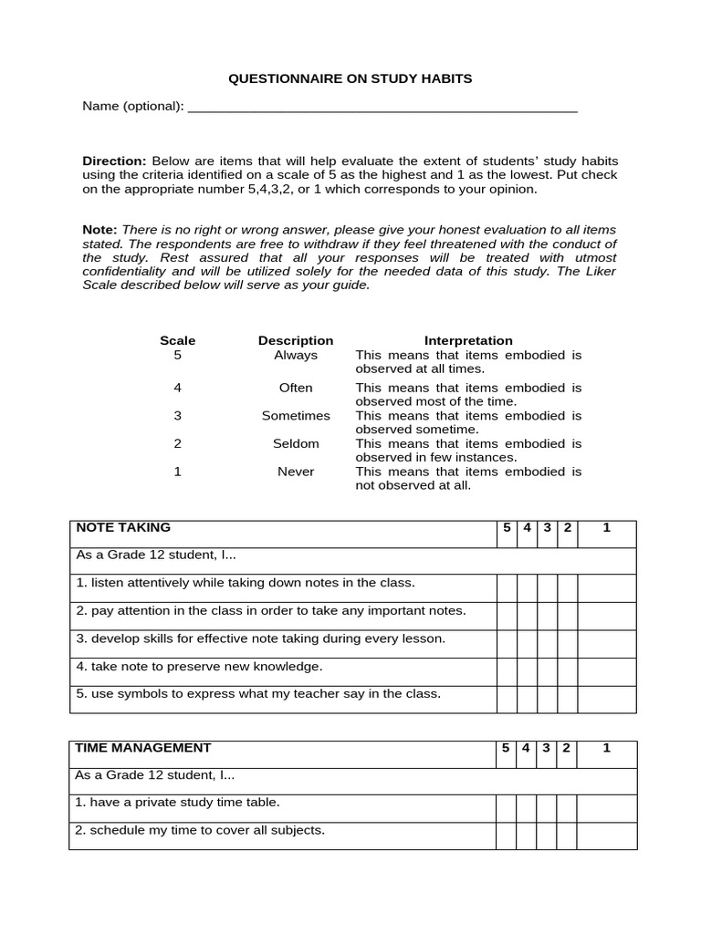 Sample-Modified-Questionnaire-1 | PDF | Questionnaire | Learning