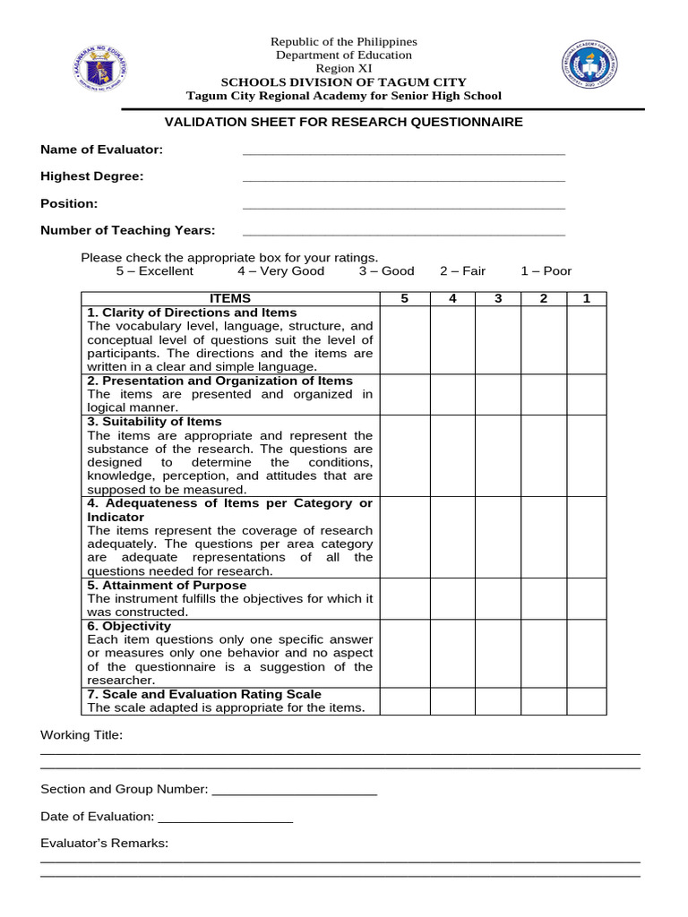 Validation Sheet For Research Questionnaire | PDF | Cognitive Science ...