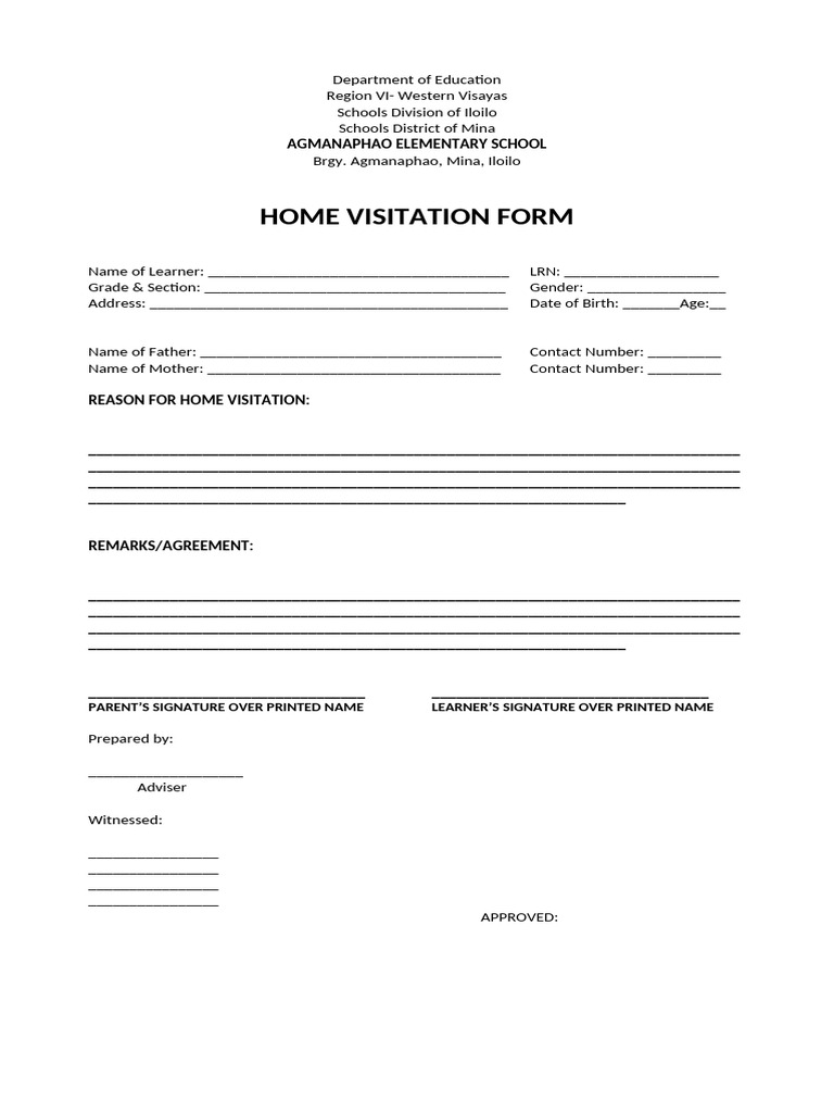 Agmanaphao Elementary Home Visit Form | PDF