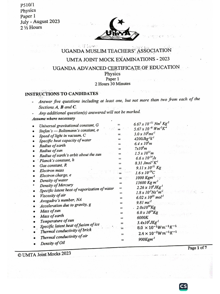Umta Marking Guide 2023 Uace Phy1 | PDF