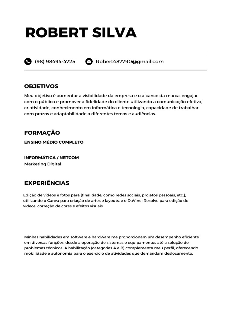 Currículo Robert Willians | PDF