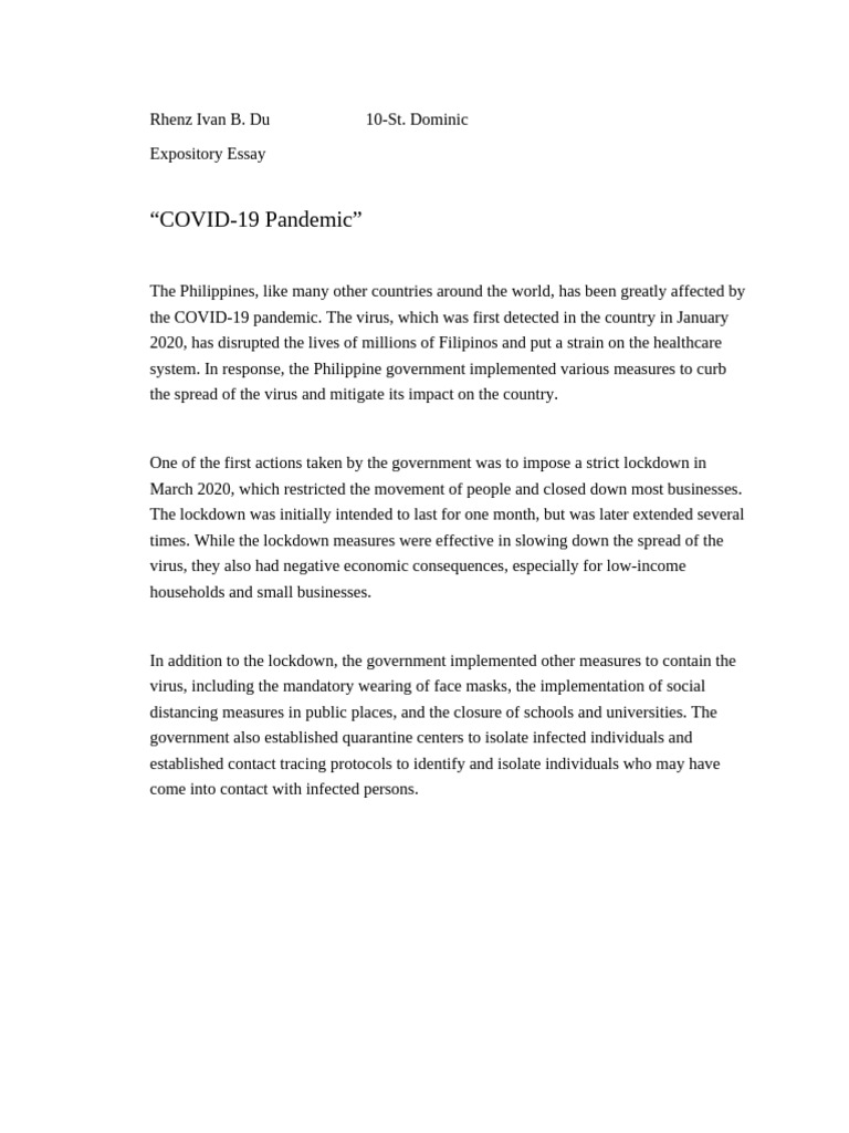 Expository Essay About Covid 19 | PDF