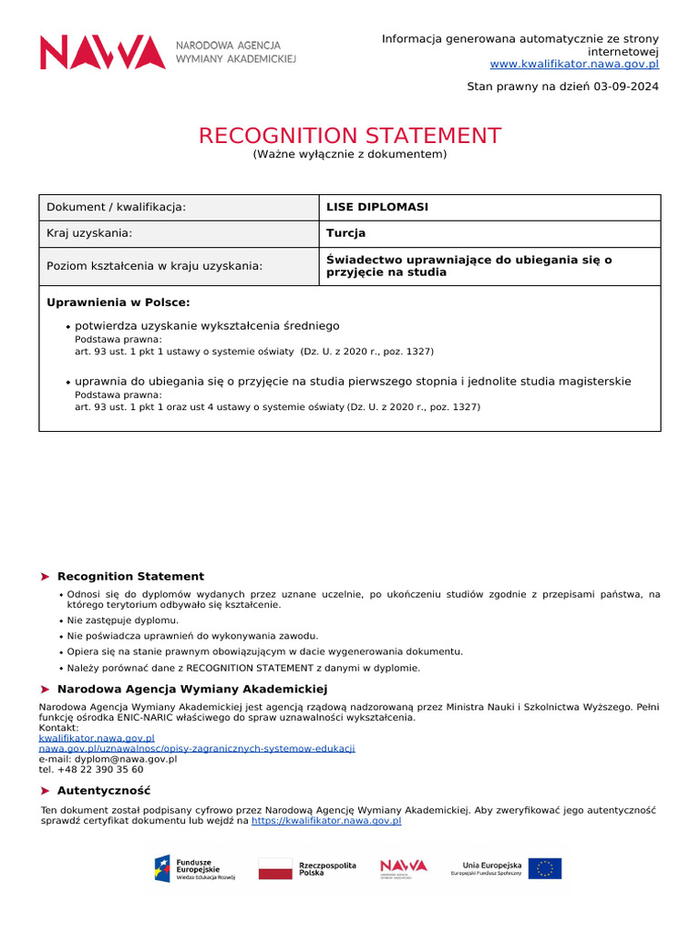 Recognition Statement | PDF