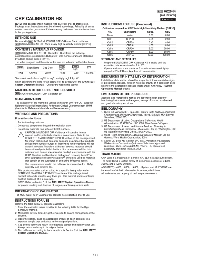 6K26-00-14 CRP Calibrator HS | PDF