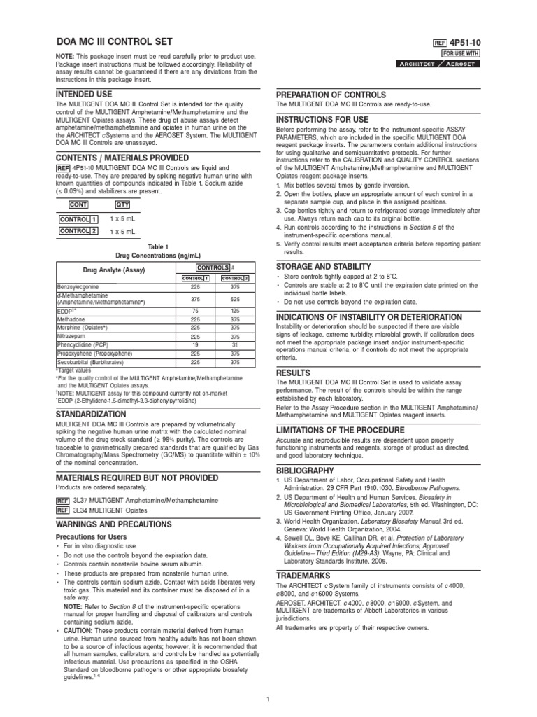 MULTIGENT DOA MC III Control Set Guide | PDF | Assay