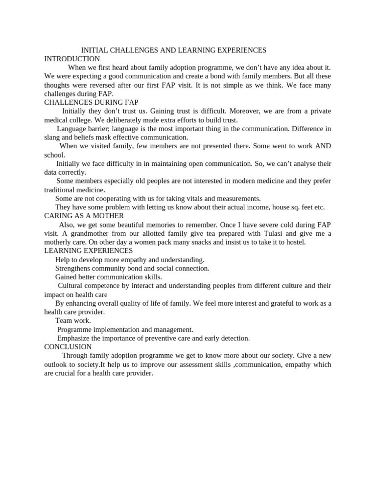 Initial Challenges and Learning Experience | PDF