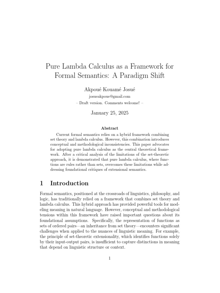 The Lambda-Calculus As A Framework For Semantics | PDF | Semantics | Concept