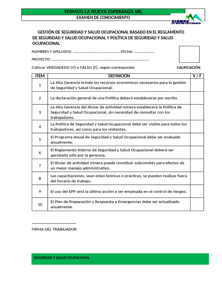 Examen-Sso Gestion Sso Basado | PDF | Seguridad y salud ocupacional