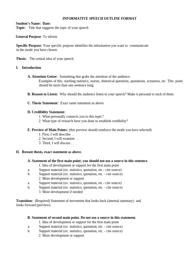 Informative Speech Outline Template | PDF | Human Communication ...