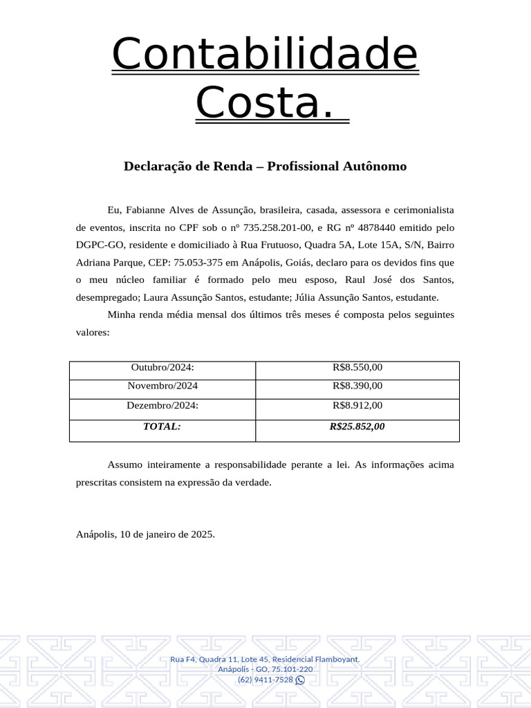 Declaração de Rendimentos | PDF