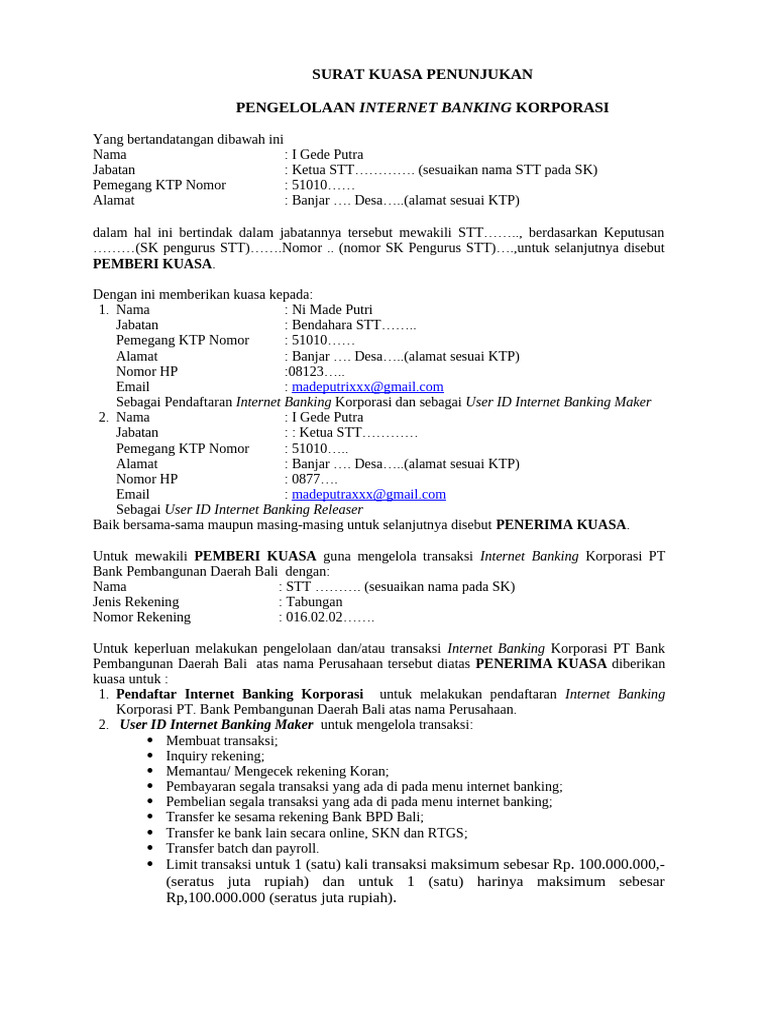 Surat Kuasa Penunjukan Ibb Terbaru 2 User STT | PDF