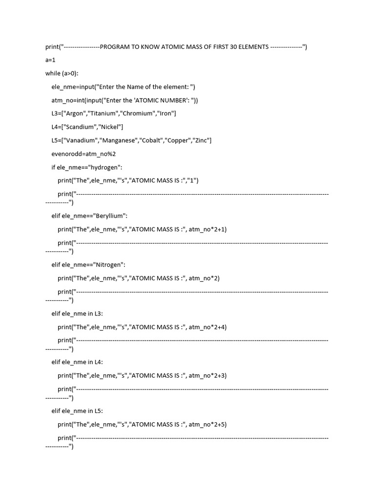 Atomic Mass of First 30 Elements | PDF