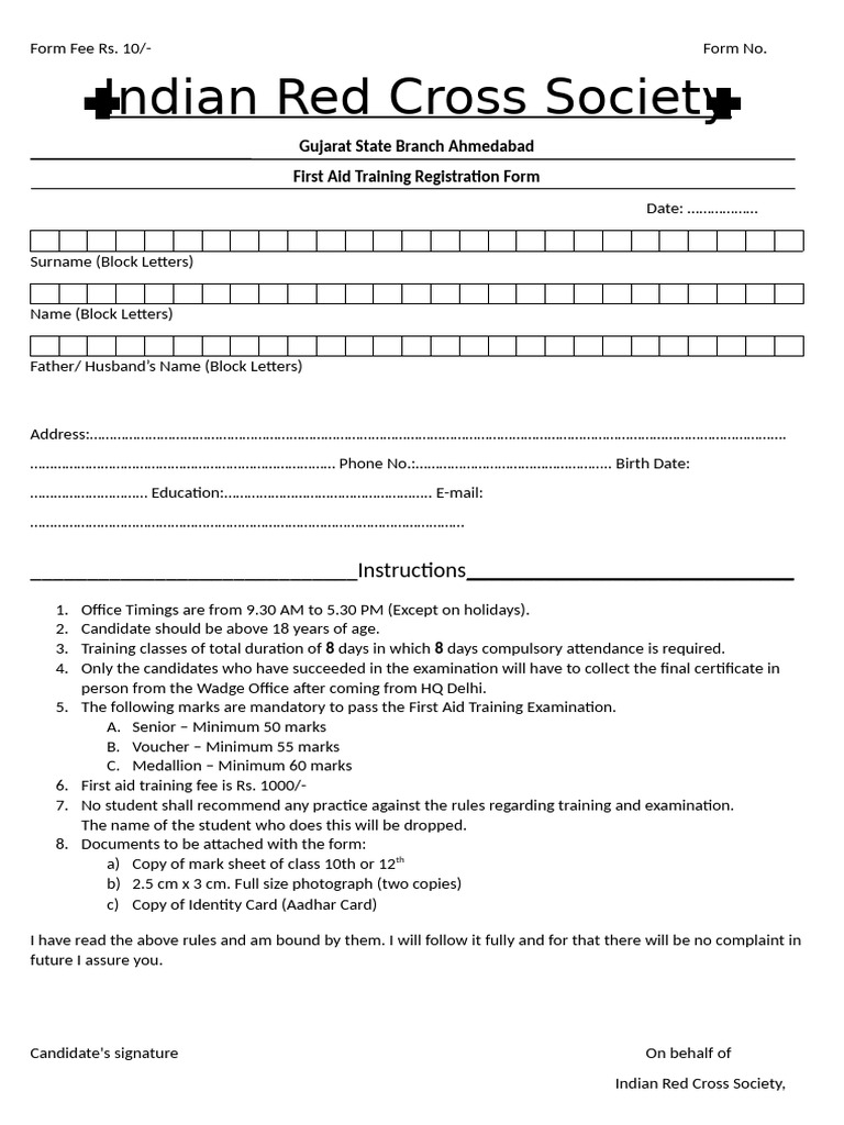 First Aid Training Registration Form | PDF