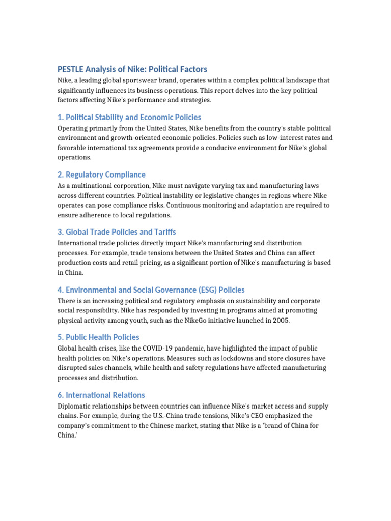 Nike PESTLE Political Factors | PDF | Policy | Nike