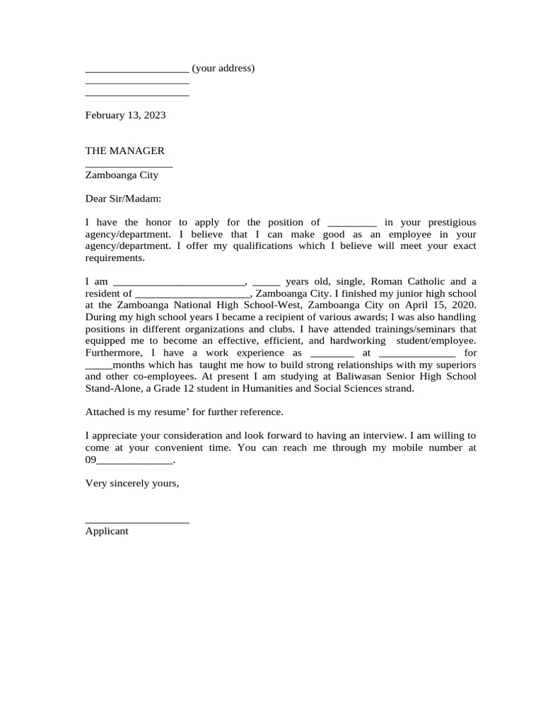 Sample Application Letter Resume Career Plan 5 | PDF | Educational Stages