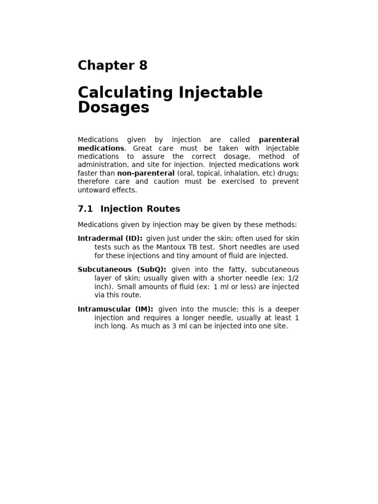 Calculation Injectbale Dose | PDF | Injection (Medicine) | Syringe