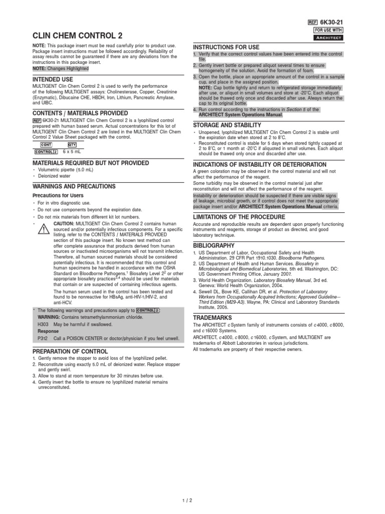 6K30-1E-21 Clin Chem Control 2 | PDF | Infection | Biology