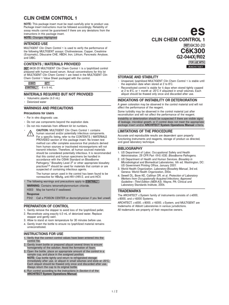 Clin Chem Control 1 Usage Guide | PDF | Infection