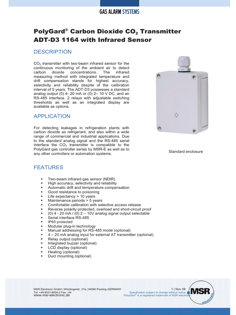 CO2 Indoor Air Quality Transmitter | PDF | Sensor | Carbon Dioxide