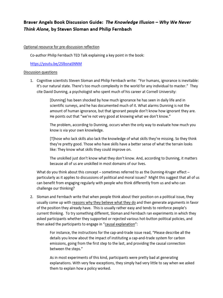 The Knowledge Illusion Discussion Guide | PDF | Knowledge | Epistemology