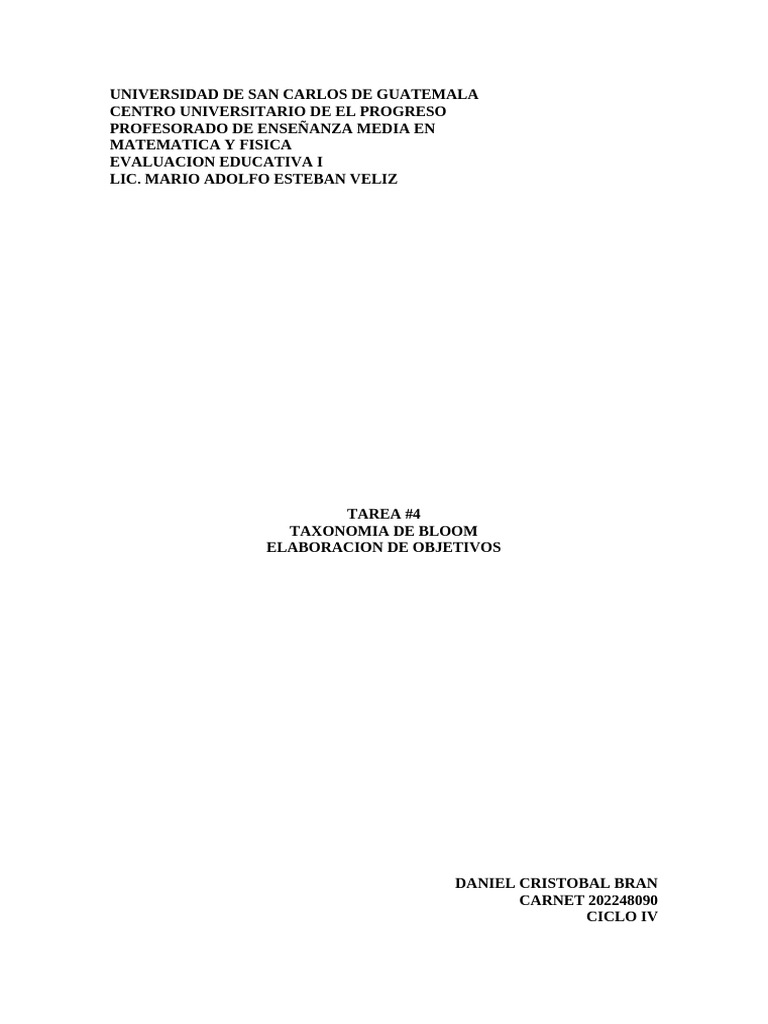 Bran, Daniel Cristobal. Objetivos | PDF | Geometría | Ecuaciones