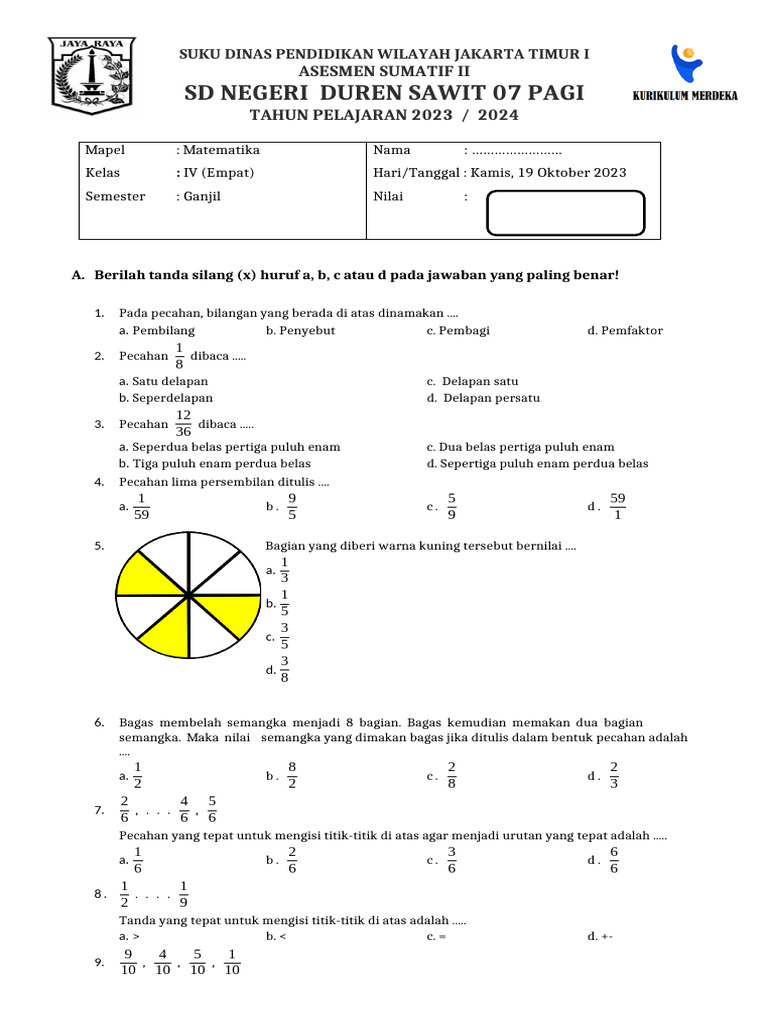 Soal Sumatif MTK KLS 4 Bab 3 | PDF