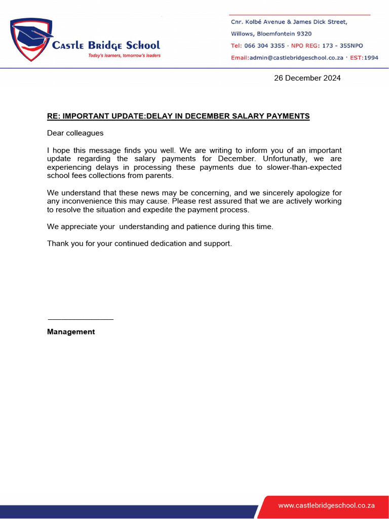 Salary Delay For December 26-12-2024 | PDF