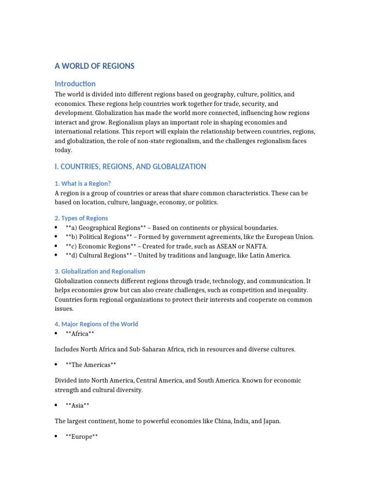 A World of Regions Complete Report | PDF | Globalization | Economies