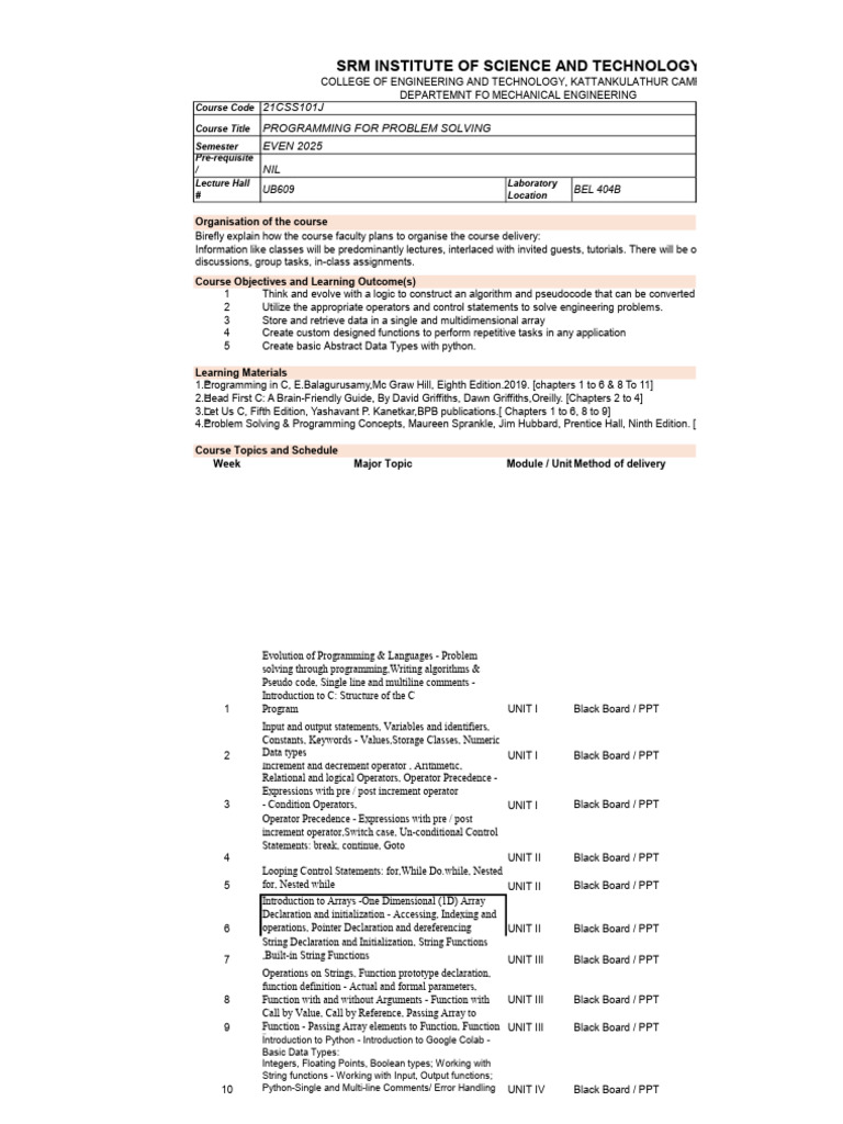 Programming for Engineers | PDF | Pointer (Computer Programming ...